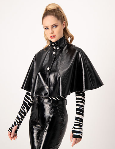 Patent Leather Mini Cape In Black - Martha Debayle