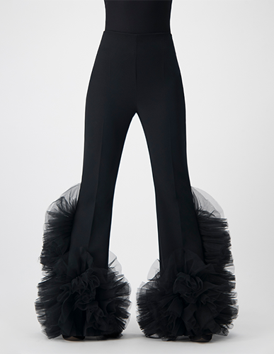 Tulle Ruffled Flared Trousers In Black - Martha Debayle